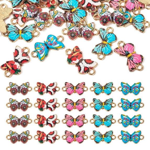 Alloy Enamel Connector Charms Printed Butterfly Links Light golden ...