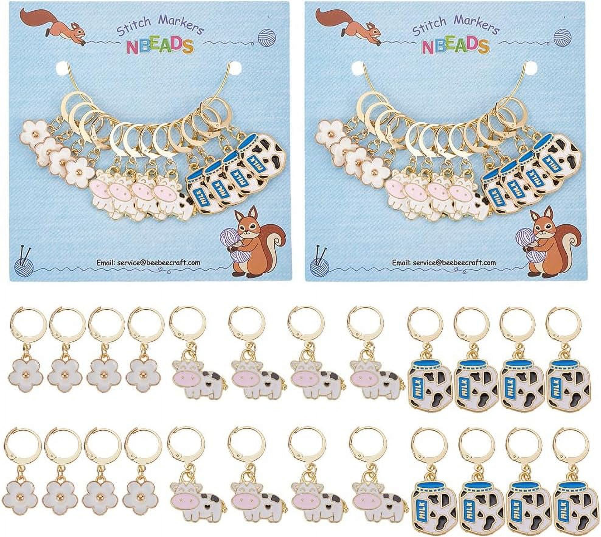 Alloy Enamel Cow & Milk Bottle & Flower Charm Locking Stitch Markers ...