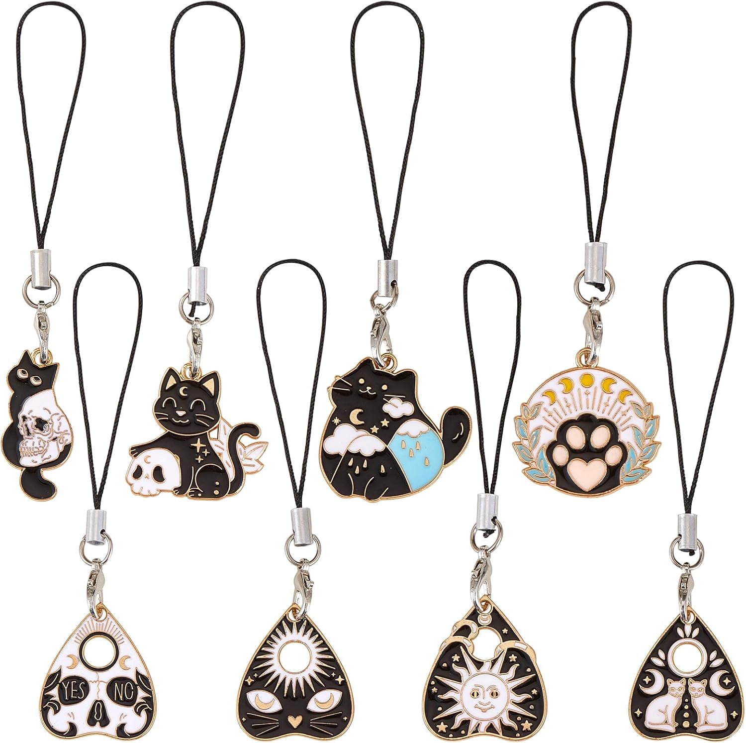 Alloy Enamel Heart & Cat Pendant Mobile Straps Nylon Cord Mobile ...