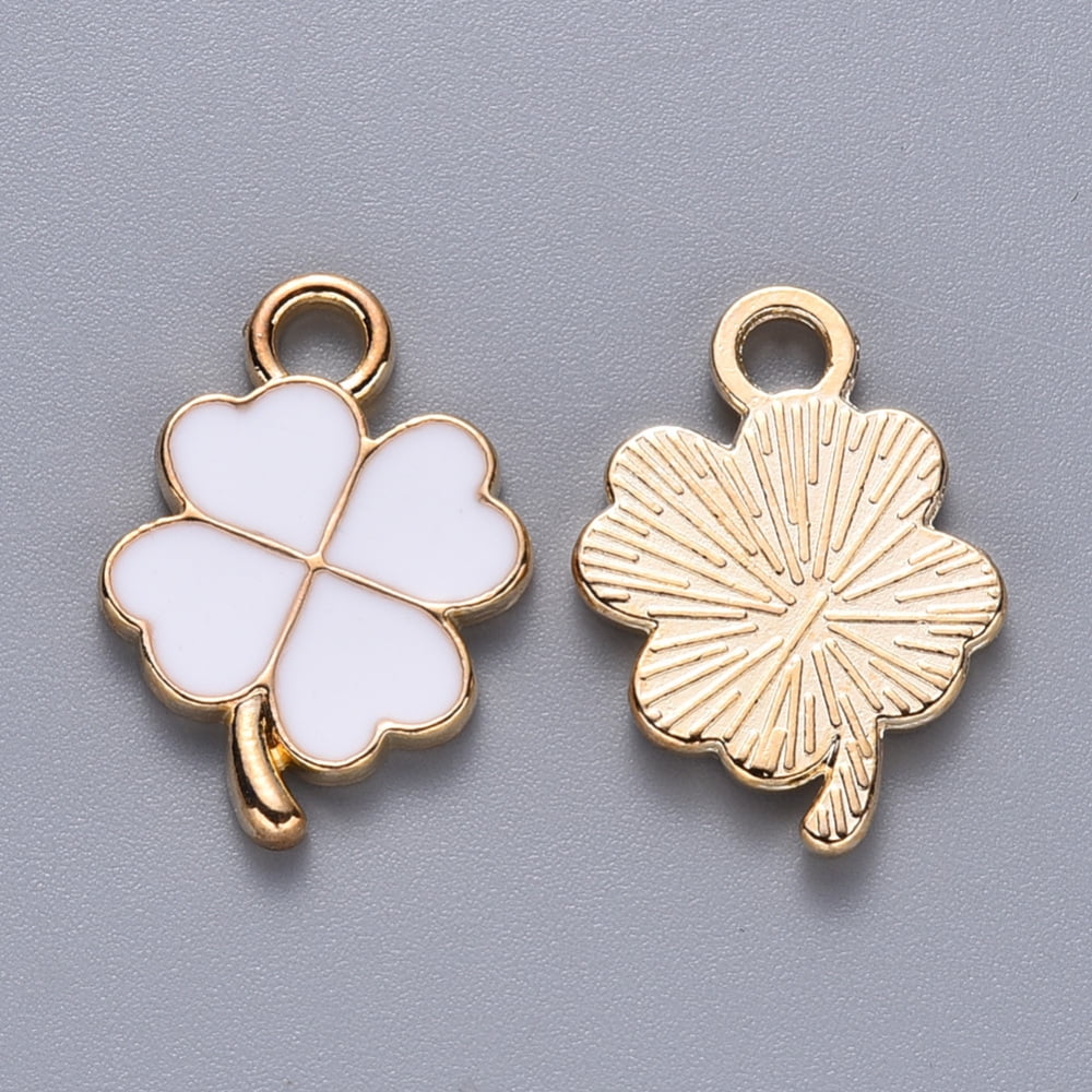 Alloy Enamel Pendants Clover Light Gold White 18x12x2mm Hole: 2mm DIY ...