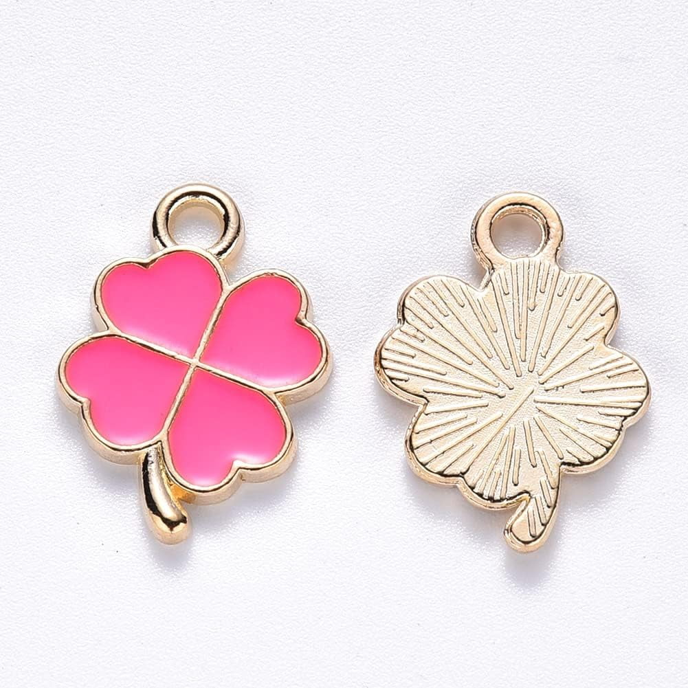Alloy Enamel Pendants Clover Light golden Deep Pink 18x12x2mm Hole: 2mm ...