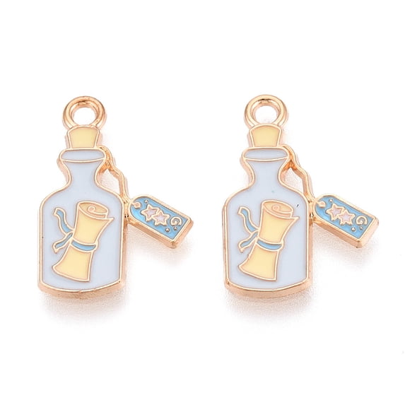 Alloy Enamel Pendants Drift Bottle Charm Light Gold Light Steel Blue ...