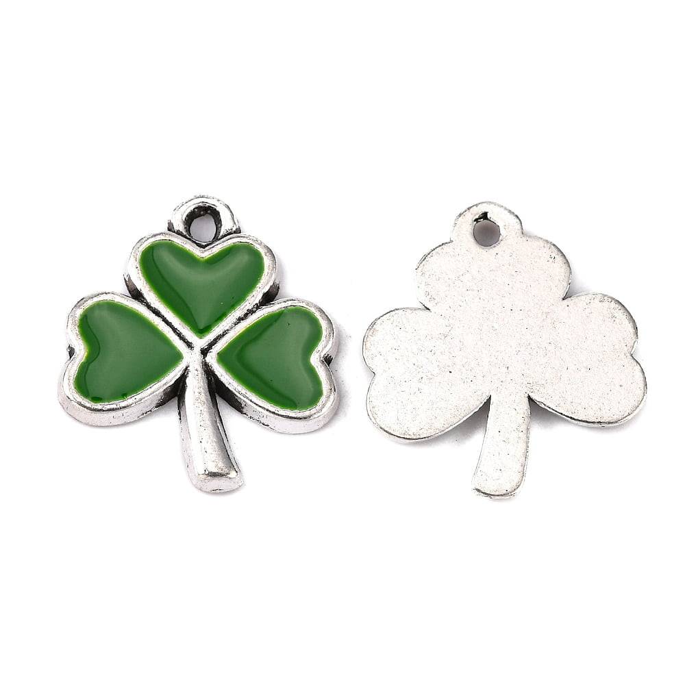 Alloy Enamel Pendants Irish Charms Shamrock Antique Silver Green ...