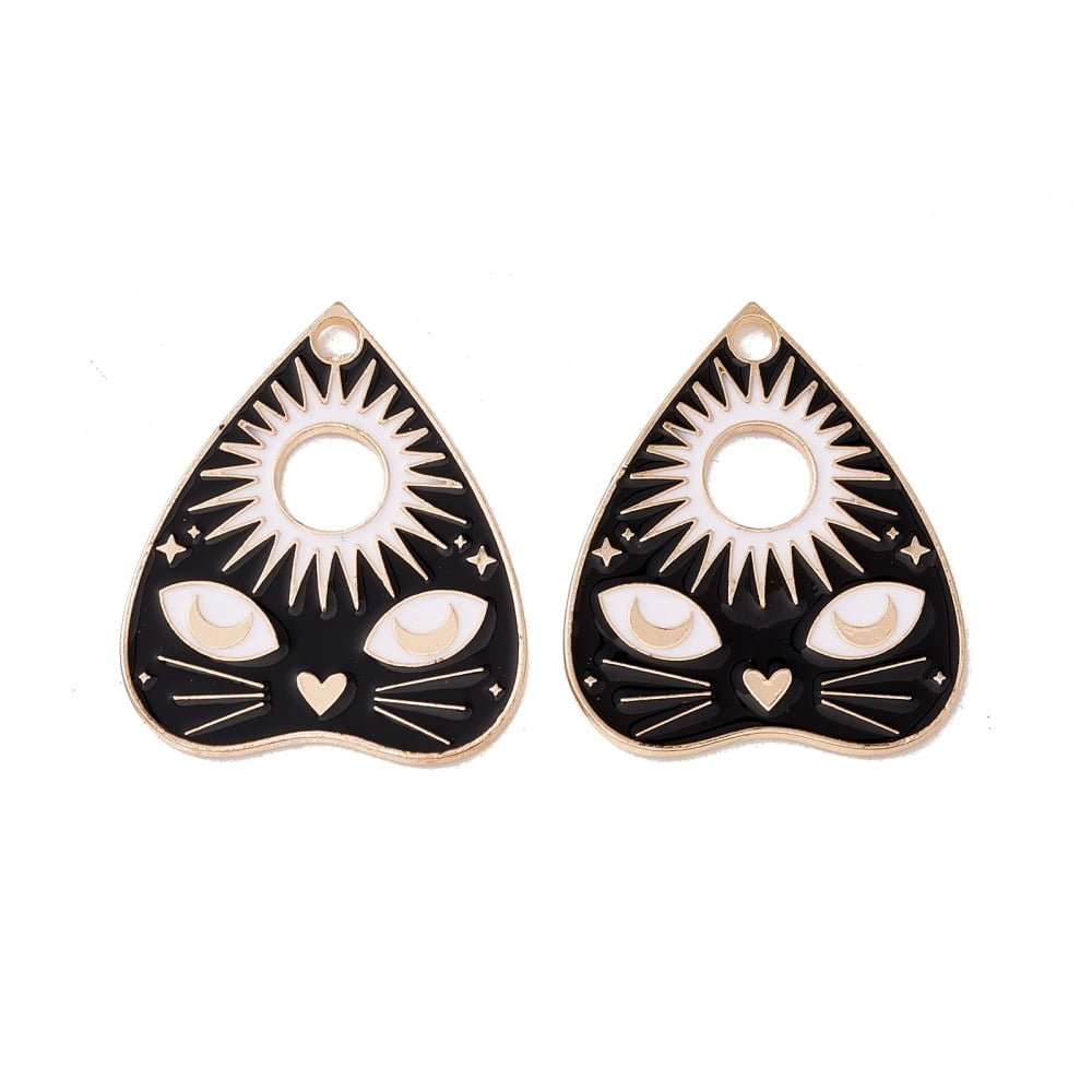 Alloy Enamel Pendants Light Gold Heart & Cat & Sun Light Gold 26x22x1 ...