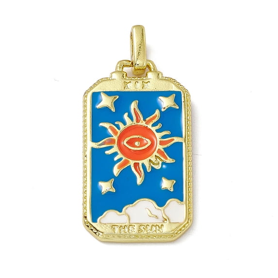 Alloy Enamel Pendants Rectangle Tarot Pattern Charm Golden Dodger Blue ...