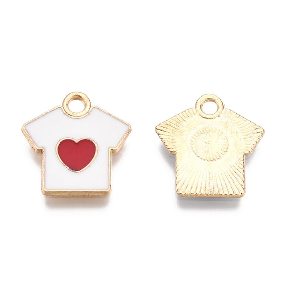 Alloy Enamel Pendants T-Shirt with Heart Pattern Light Gold White ...