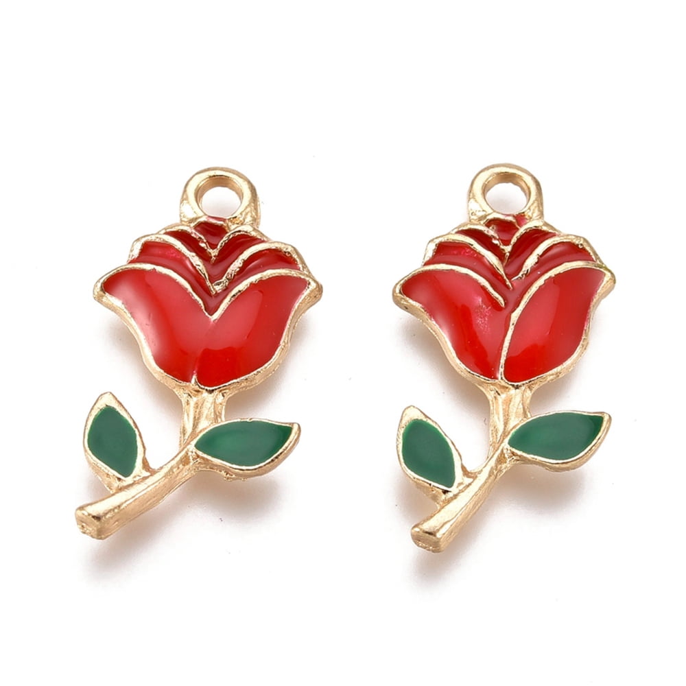 Alloy Enamel Pendants for Valentine's Day Rose Flowers Golden Red 22 ...