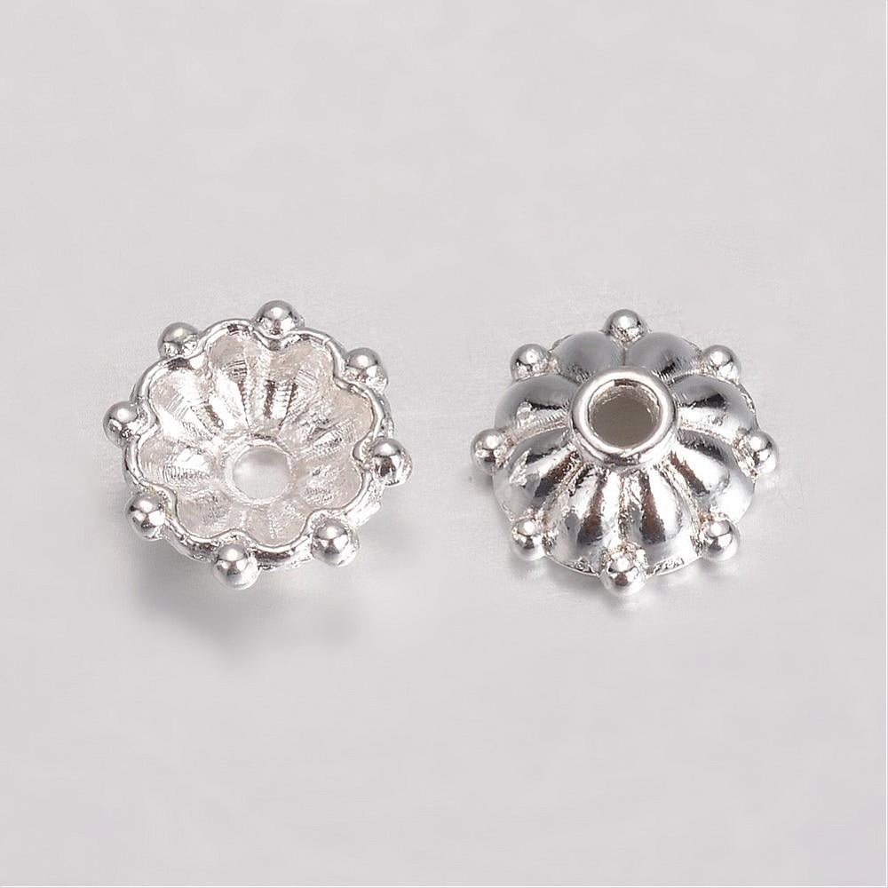 Alloy Fancy Bead Caps Multi-Petal Flower Silver color Plated 8x3mm Hole ...