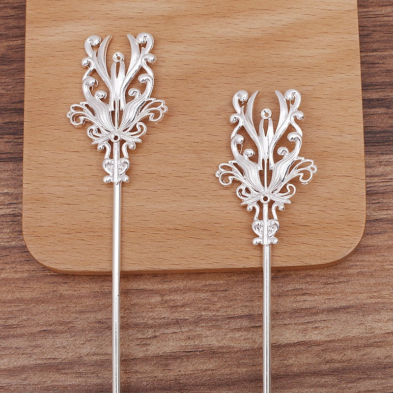 Alloy Flower Hair Sticks with Iron Stick and Loop Long-Lasting Plated ...