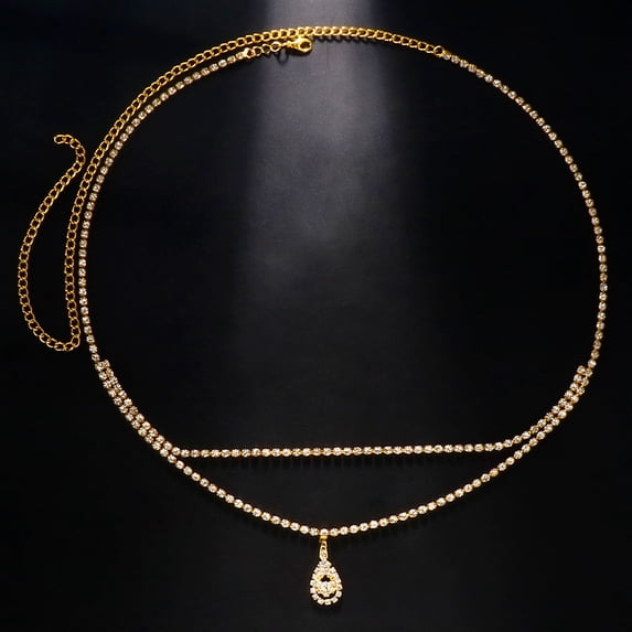 Alloy Full Rhinestone Teardrop Charm Double Layer Waist Chain Bikini ...