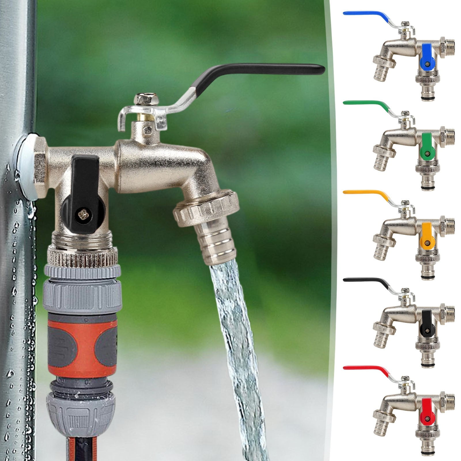 Alloy Garden Faucet, Dual Outlet Connector, Durable Brass Construction ...