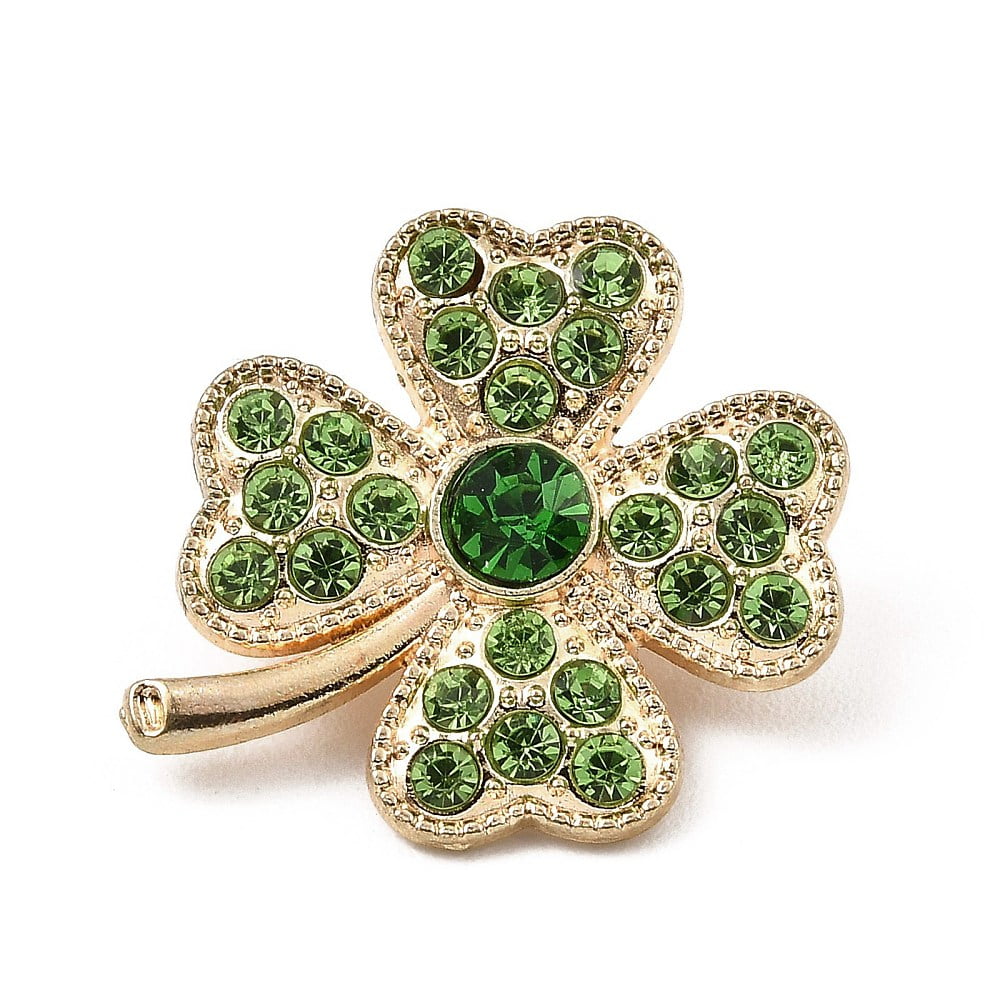 Alloy Glass Rhinestone Clover Brooches Brass Pin Jewelry Light Gold ...