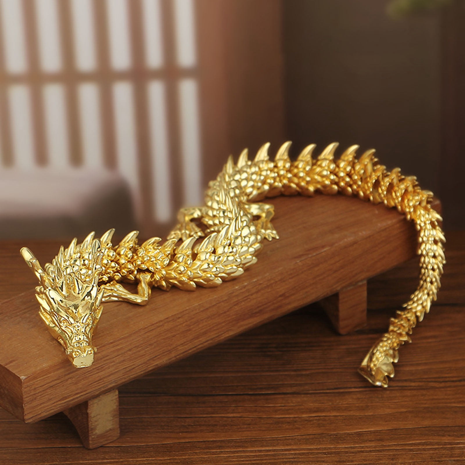 Alloy Golden Chinese Dragon Figurine Movable Joints Articulated Five ...