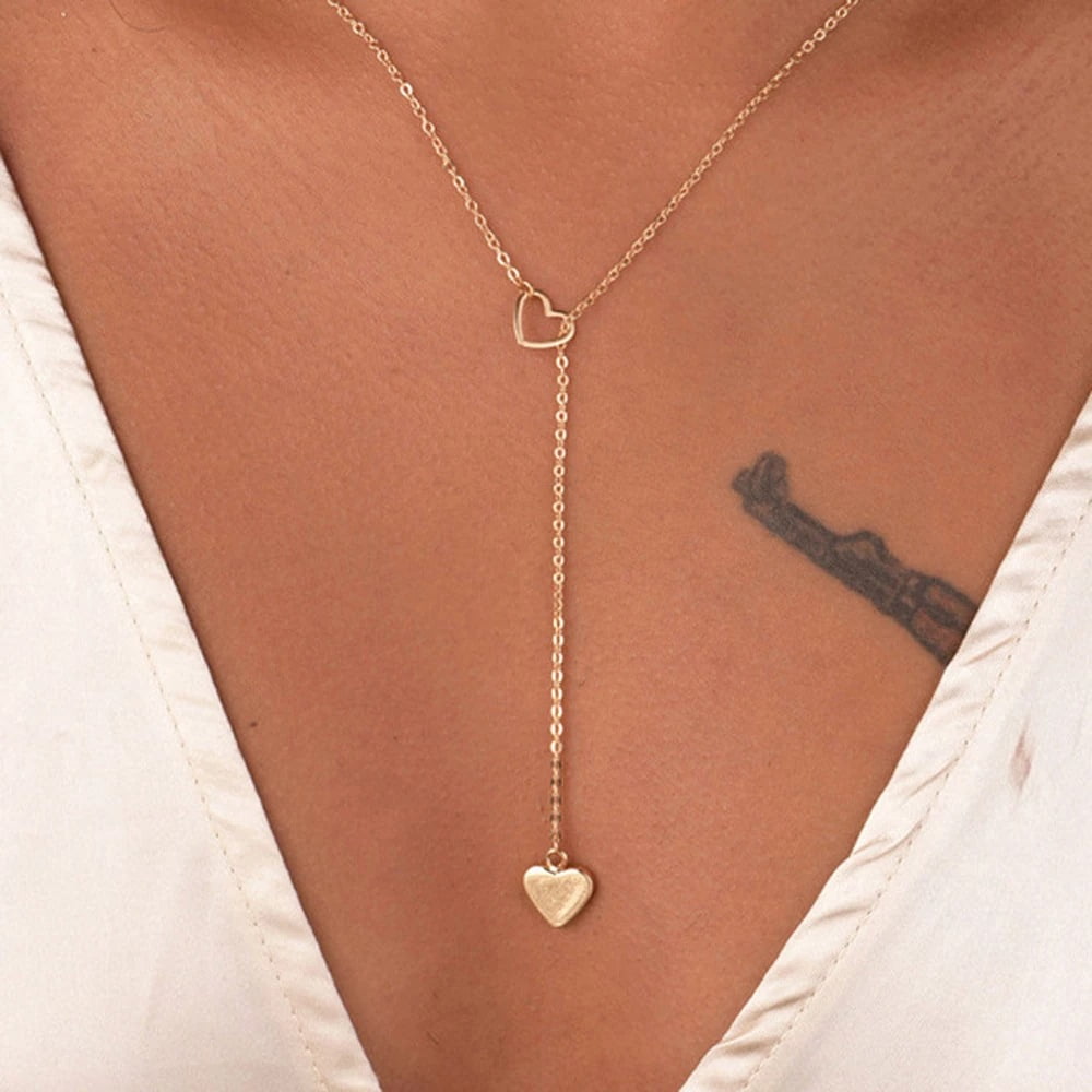 Alloy Heart Ring Pendant Lariat Necklaces for Women Golden 21.46 inch ...