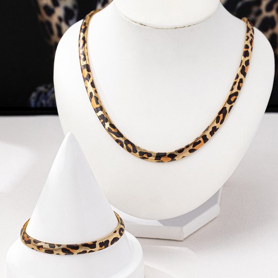 Alloy Leopard Print Snake Chain Necklaces Bracelets Sets Golden 410mm ...
