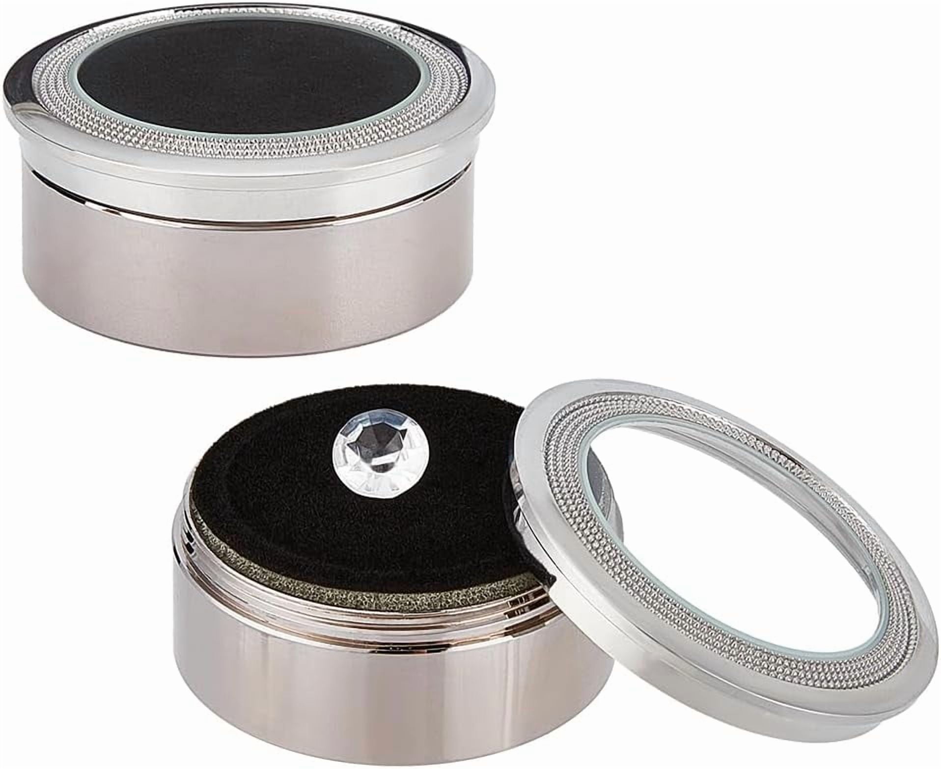 Alloy Loose Diamond boxes Flat Round with Clear Glass Window and Sponge Inside for Jewelry ...