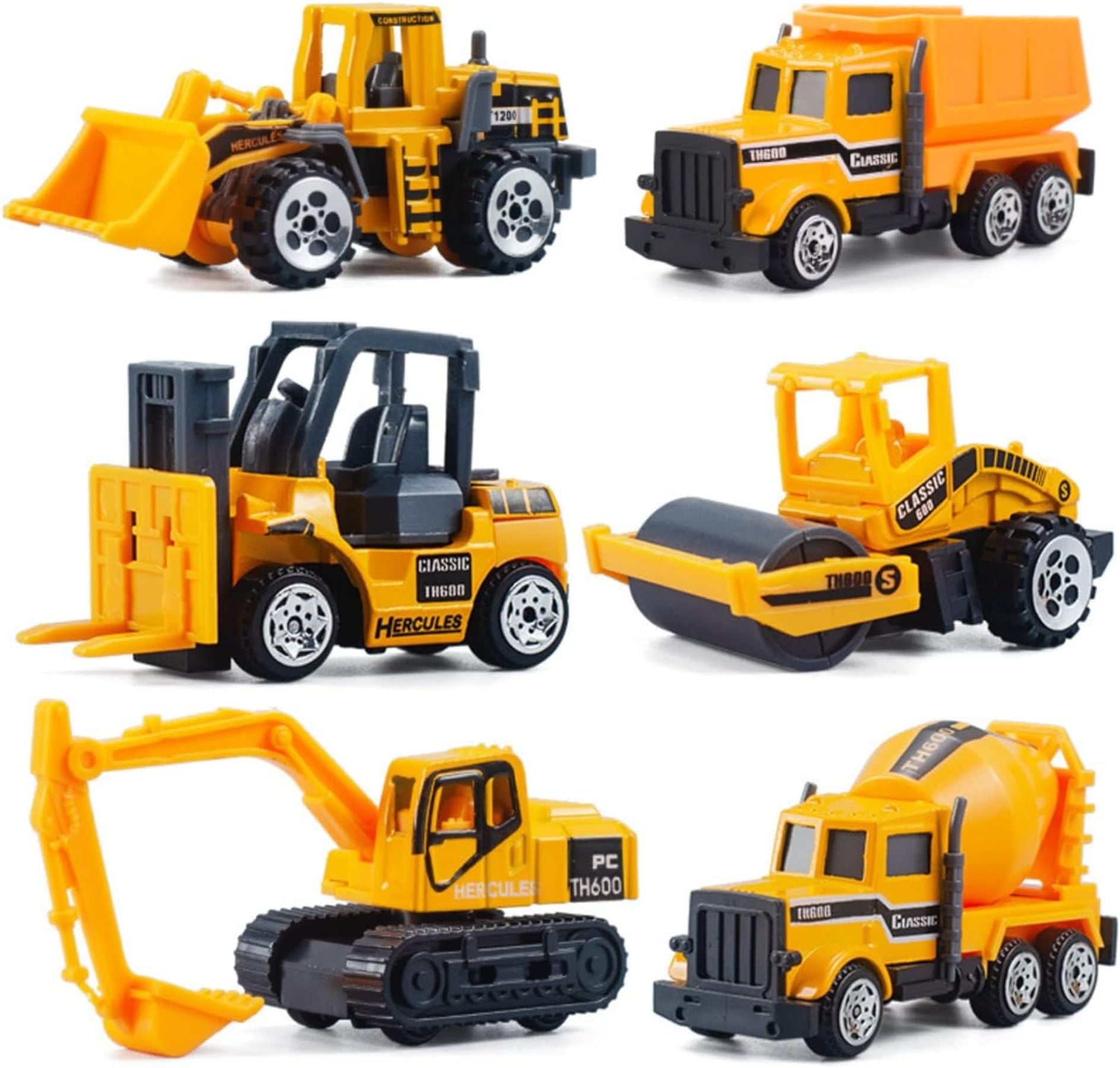 Alloy Mini Construction Vehicle for Kids, 6Pcs Die Cast Construction Toys Set, Excavators Mixer ...