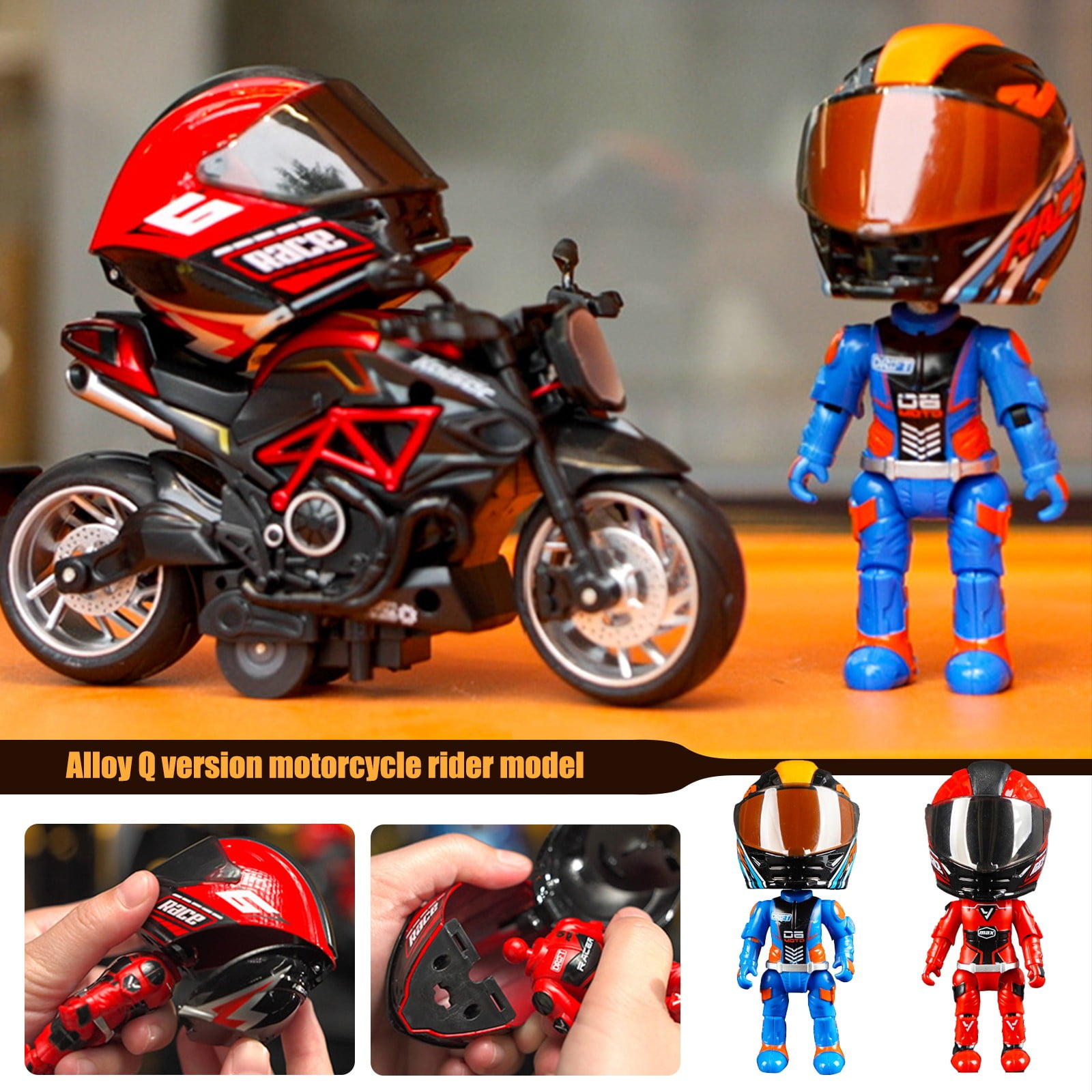 Alloy Motorcycle Helmet Model - Collectible Deformable Toy Rider with ...