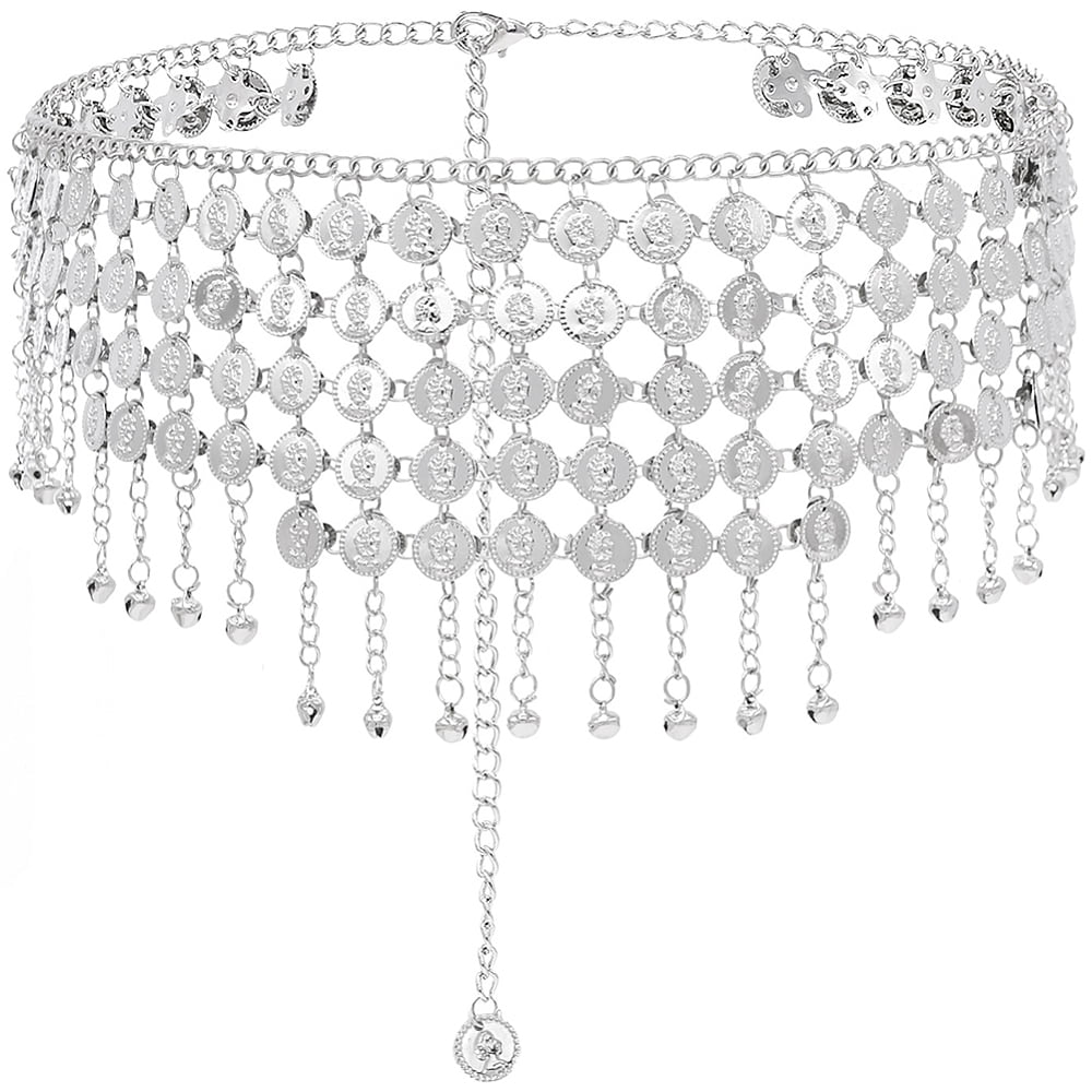 Alloy Multi Layers Flat Round Waist Belt with Curb Chains Belly Dance ...