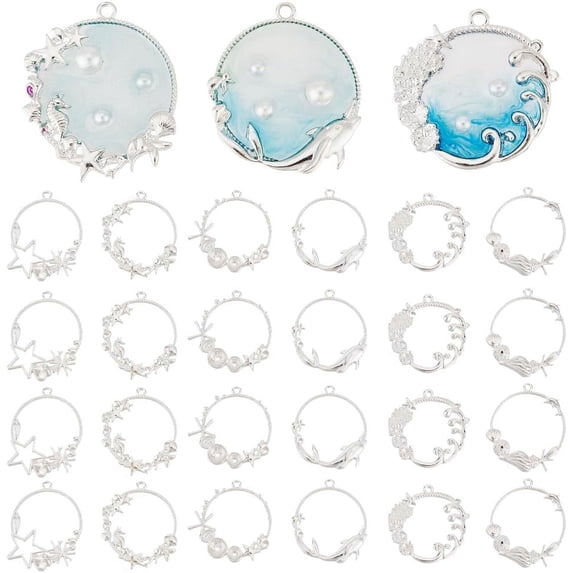 Alloy Open Back Bezel Pendants For DIY UV Resin Epoxy Resin Pressed ...