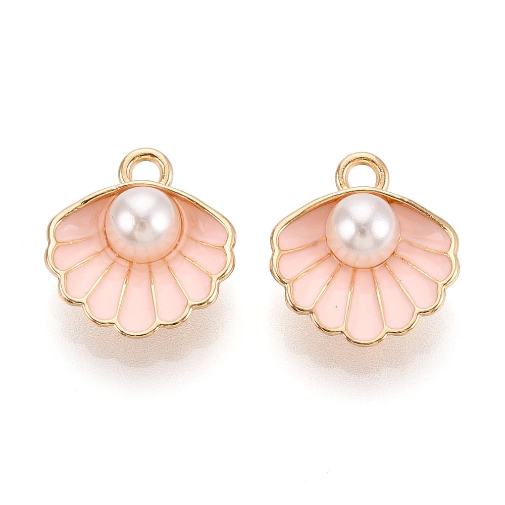 Alloy Pendants with Plastic Imitation Pearl Enamel Shell with Pearl ...