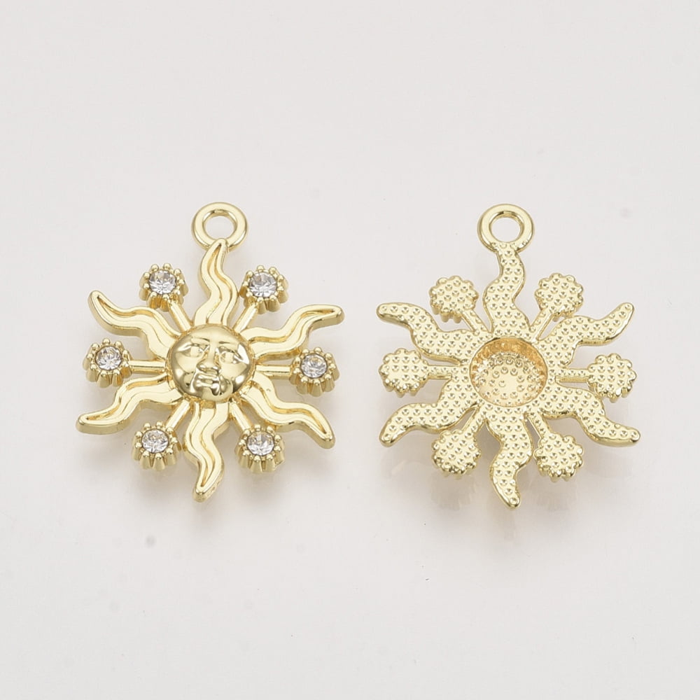 Alloy Pendants with Rhinestone Sun Light golden 24x18.5x3mm Hole: 2mm ...