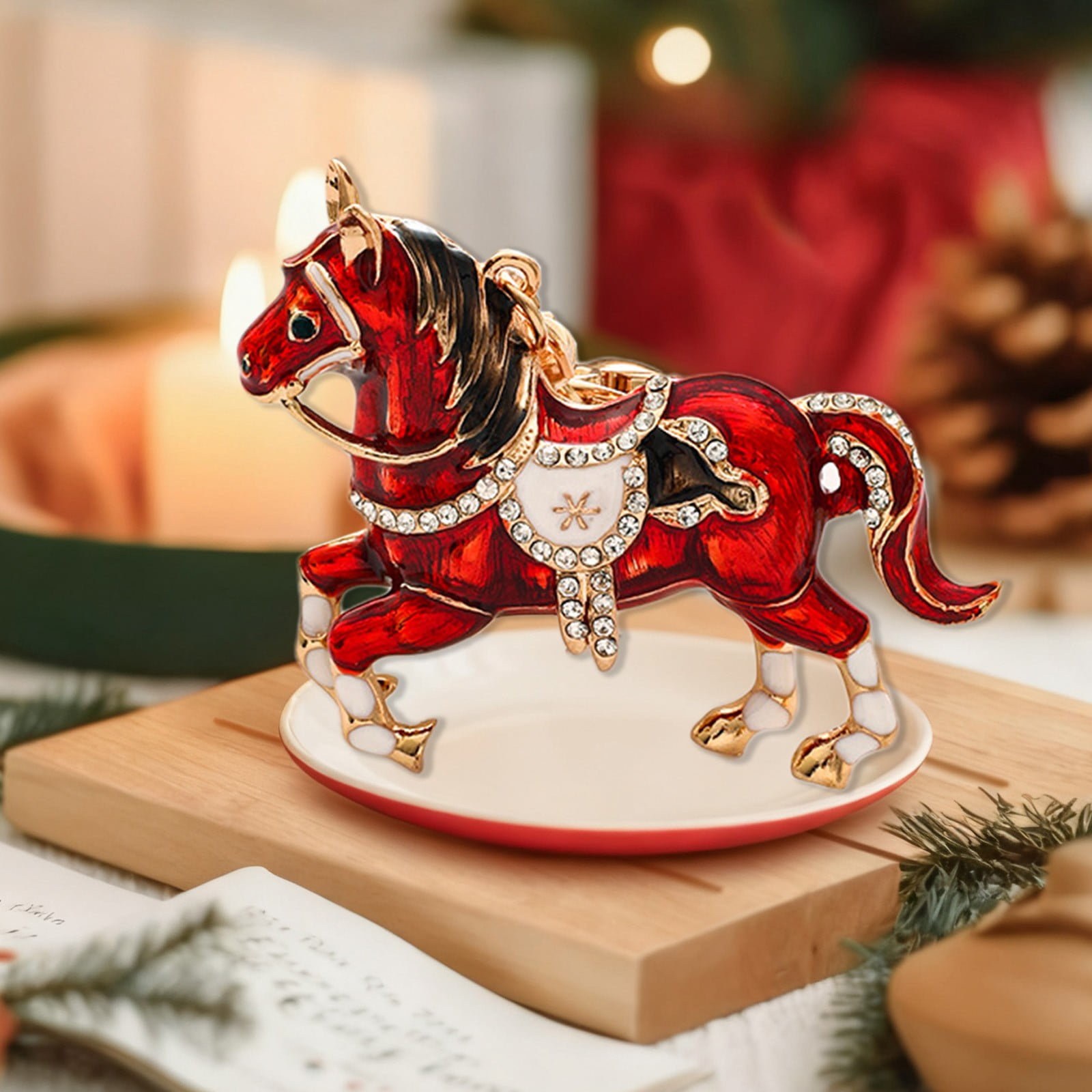 Alloy Pony Keychain - Running Horse Design, Rhinestone Decor, Car ...