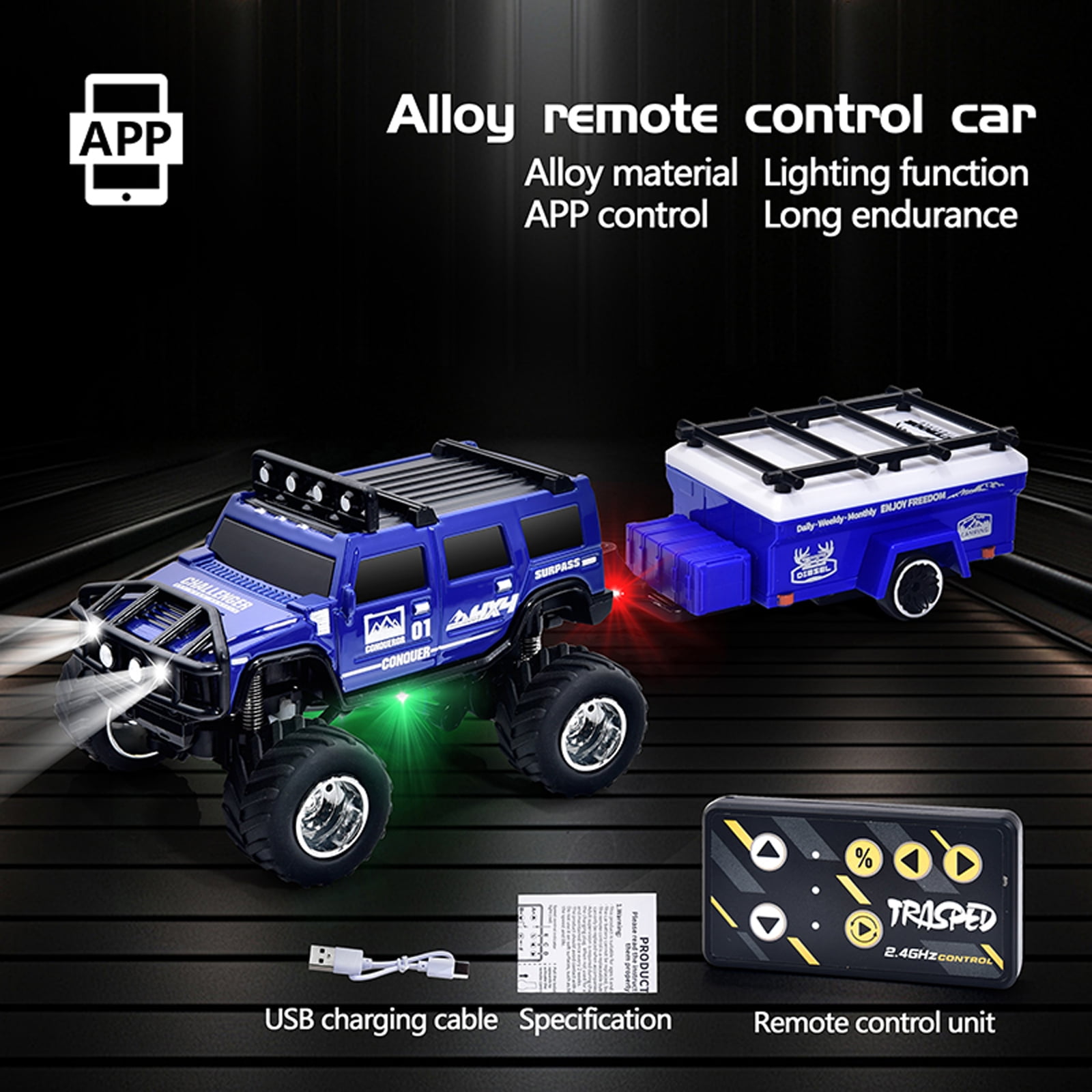Alloy Remote Control Off-Road Car With Adjustable Speed, Led Headlights ...