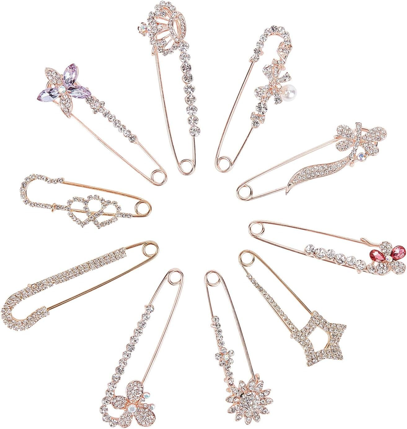 Alloy Rhinestone Safety Brooch Mixed Shapes Rose Gold 18.9x11.2x1.7cm ...
