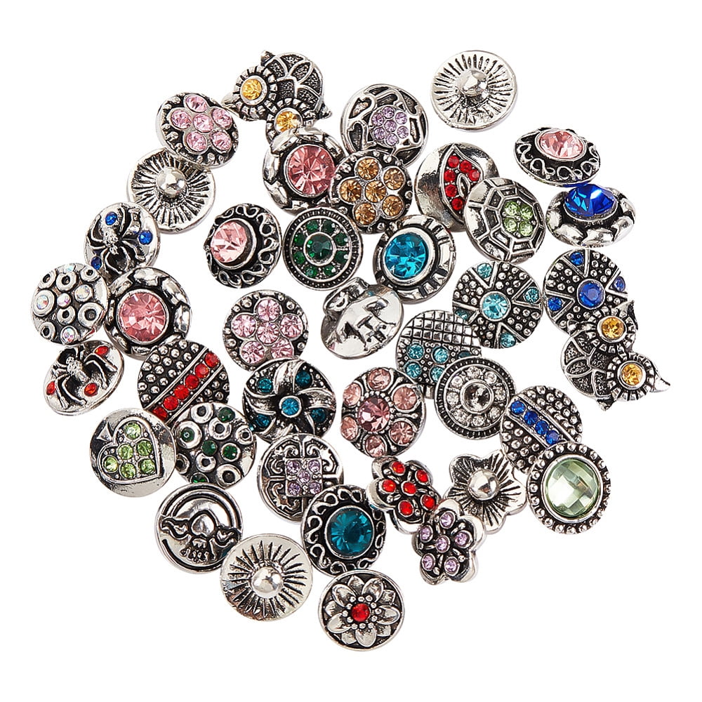 Alloy Rhinestone Snap Buttons Jewelry Buttons Mixed Shapes Mixed Color ...