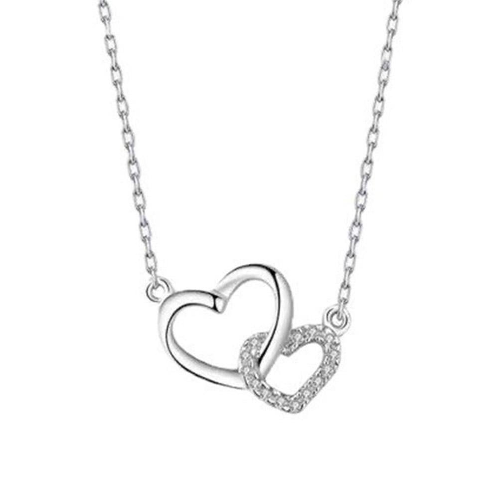 Alloy Silver Double Heart Necklace with Intertwined Design for Everyday ...