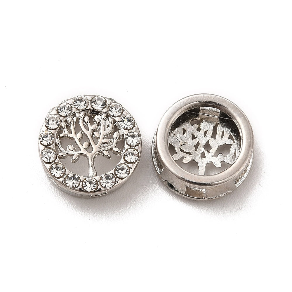 Alloy Slide Charms with Rhinestone Flat Round with Tree of Life ...