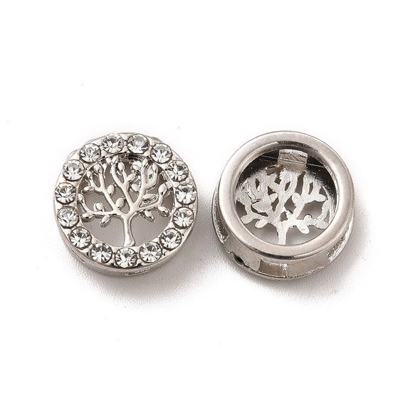 Alloy Slide Charms with Rhinestone Flat Round with Tree of Life ...