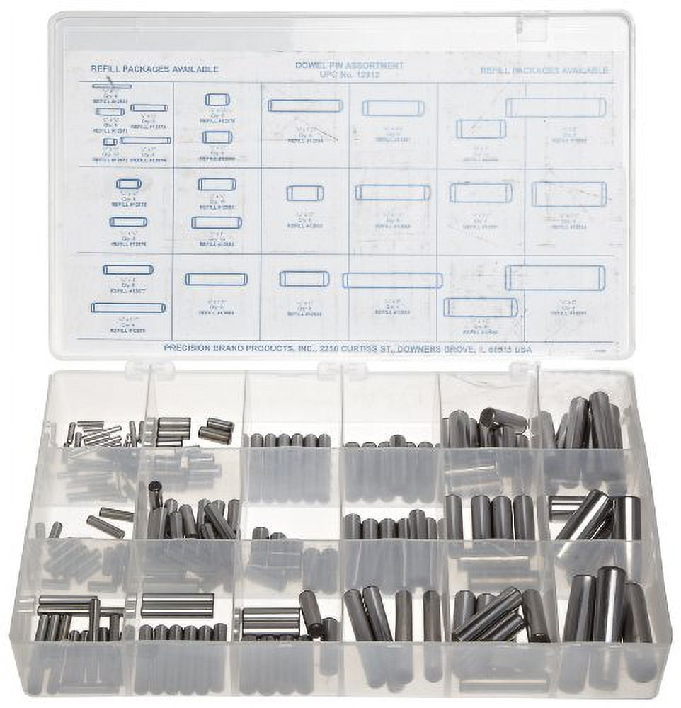 Alloy Steel Dowel Pin Assortment (176 Pieces), Plain Finish, Inch, With ...