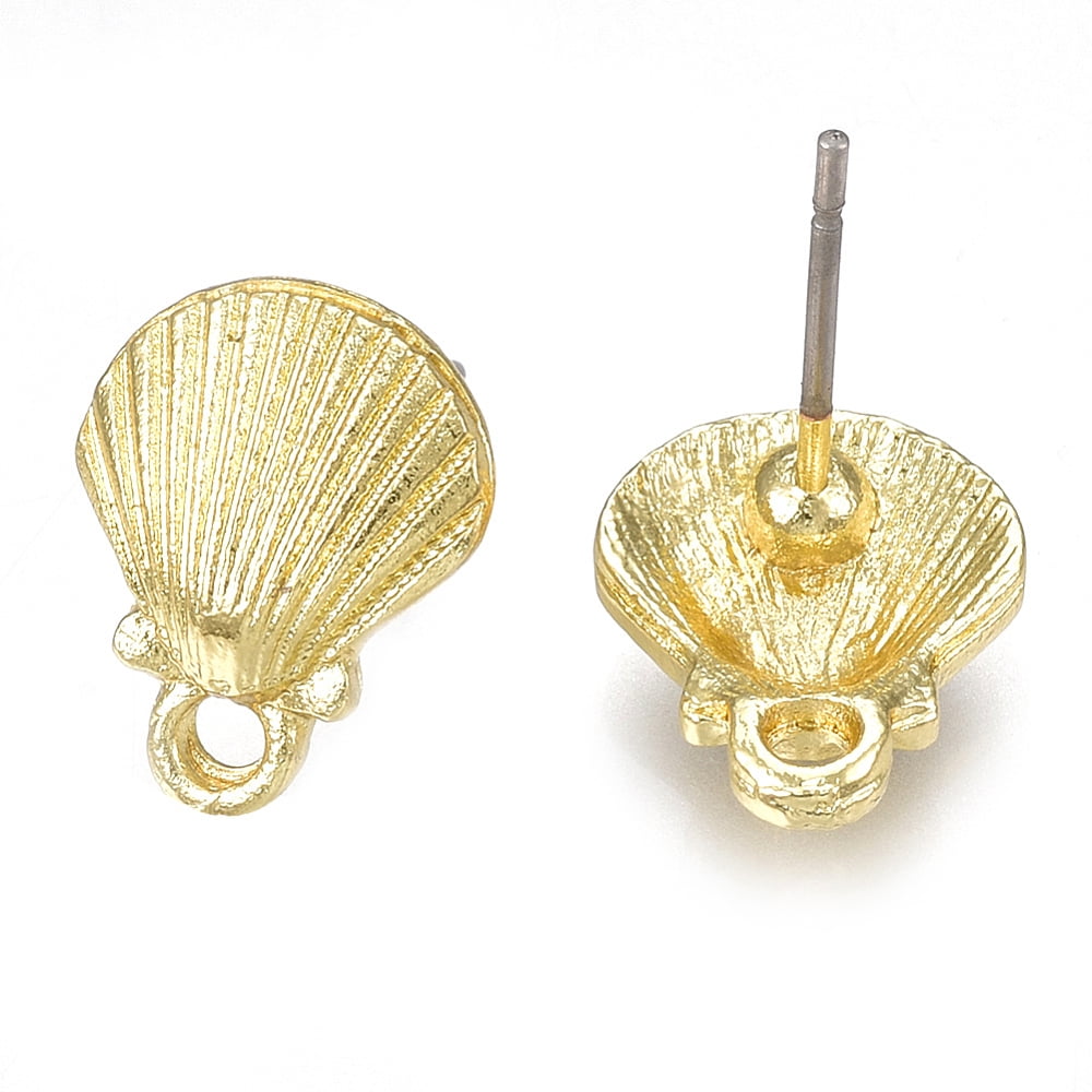 Alloy Stud Earring Findings with Steel Pins and Loop Shell Light Gold ...