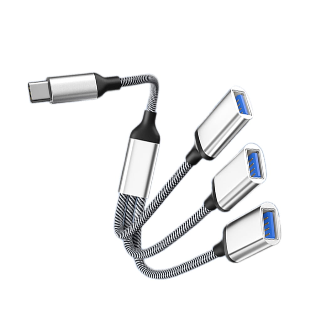Alloy Type C Hub with 3 USB Ports Braided Cable Type C to 3 USB2.0 OTG ...