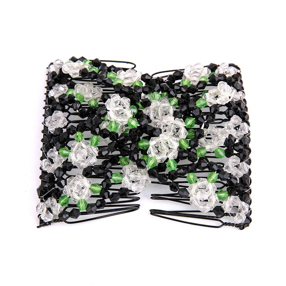 Alloy and Plastic Ladies' Beaded Elastic Double Hair Comb for Versatile ...