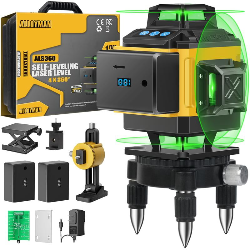 Alloyman 16 Lines Laser Level, Self Leveling 4x360° Green Laser Level ...