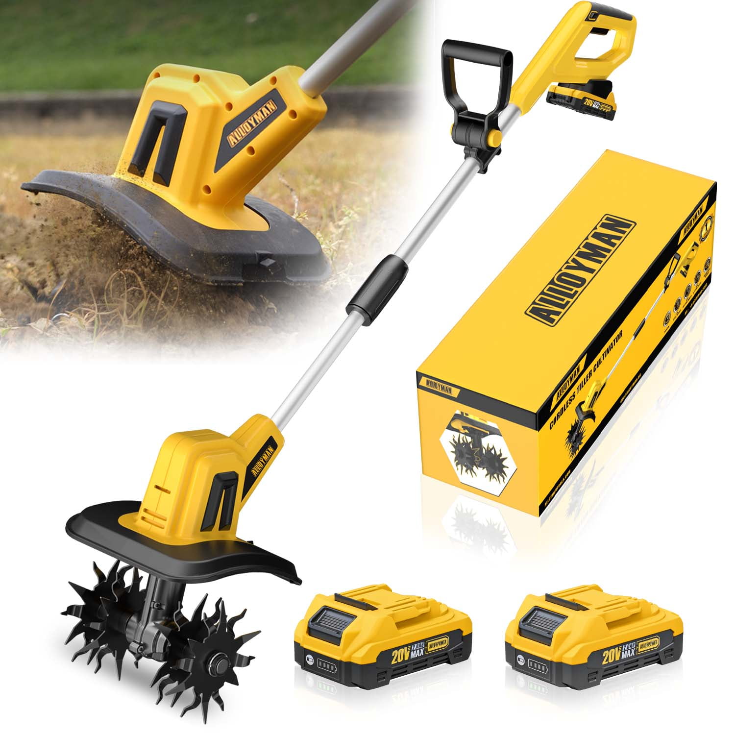 Alloyman 20V Cordless Tiller Cultivator, 360RPM Electric Garden Tiller ...
