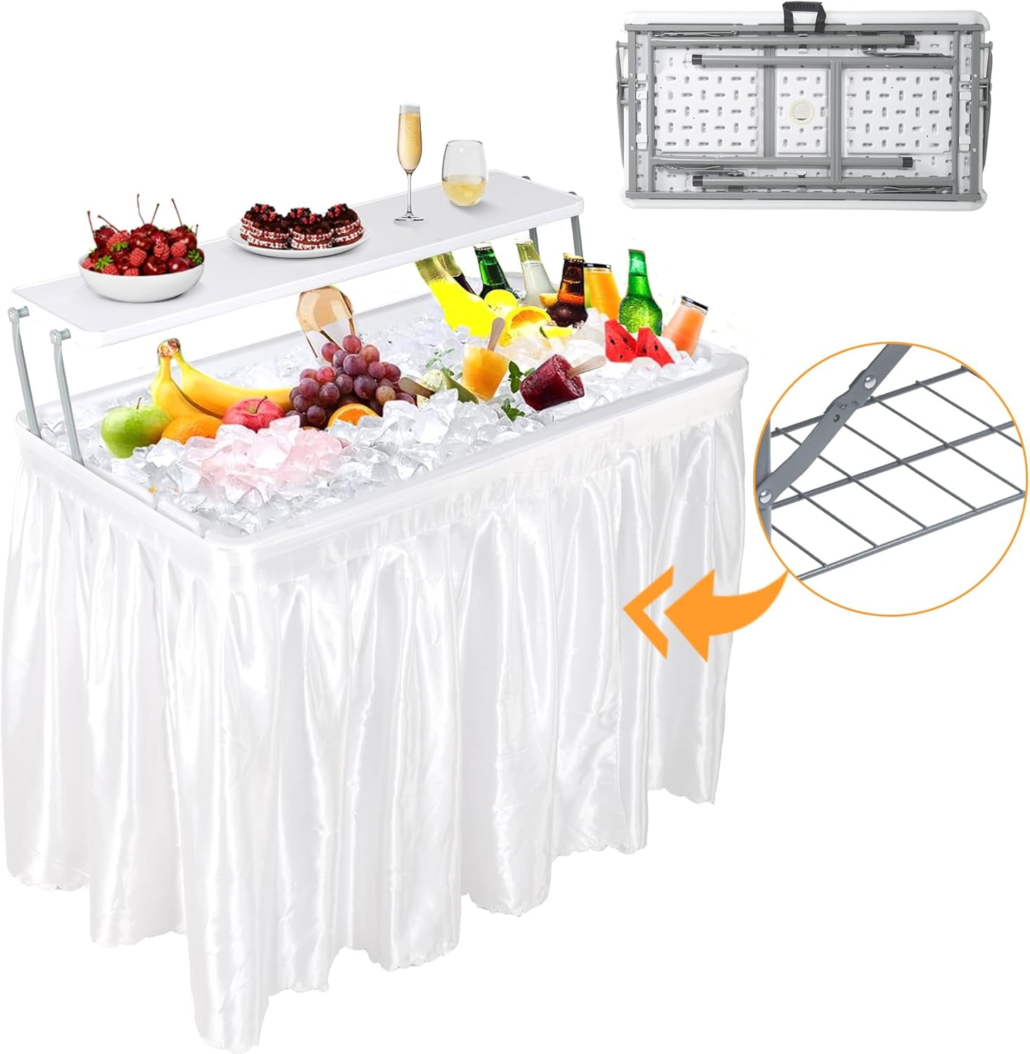 Allpop 2 Tier Folding Ice Cooler Table with Drain & Grid Rack, Portable ...