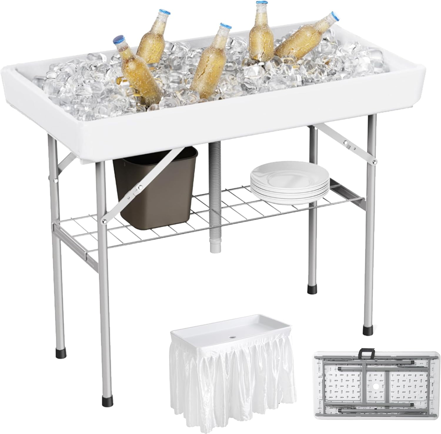 Allpop Folding Ice Cooler Table with Grid Rack, Portable Party Table ...