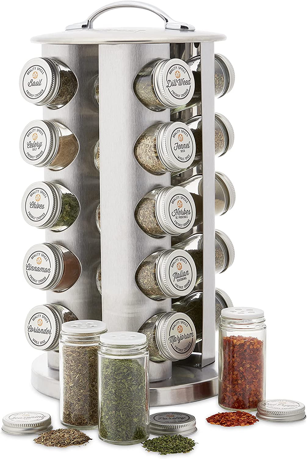 Allrecipes Revolving 20-Jar Spice Rack Tower Organizer with Free Spice ...