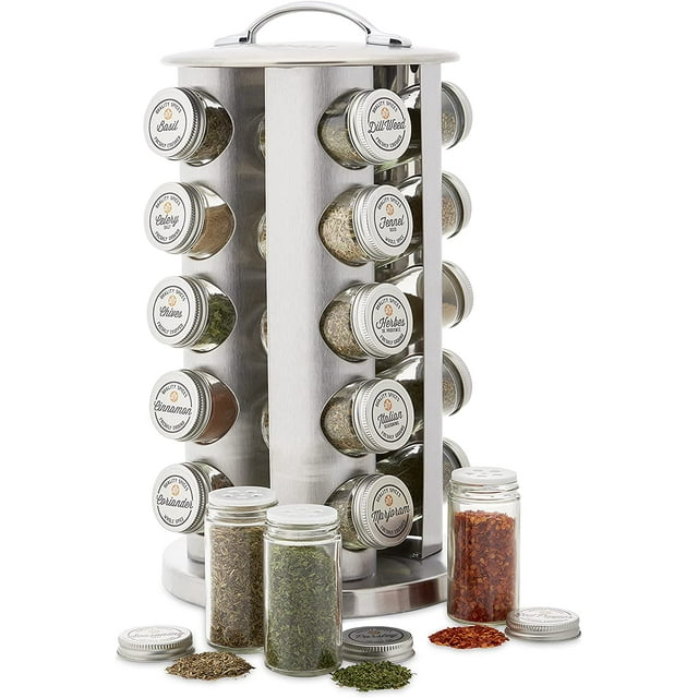 Allrecipes Revolving 20-Jar Spice Rack Tower Organizer with Free Spice ...