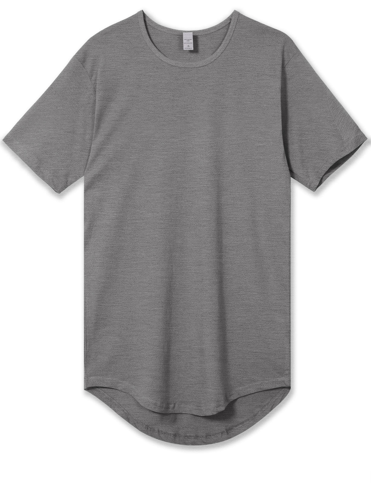 Allsense Men's Hipster Long T-Shirt - Drop-Cut Curved Hem Tee, Heather ...