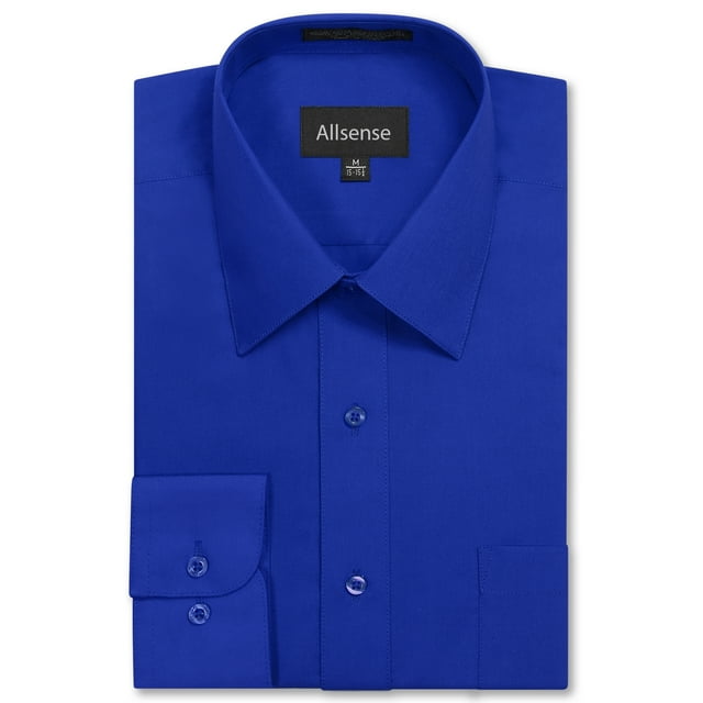 Allsense Mens Long Sleeve Regular Fit Dress Shirts Royal Blue 2xl 36