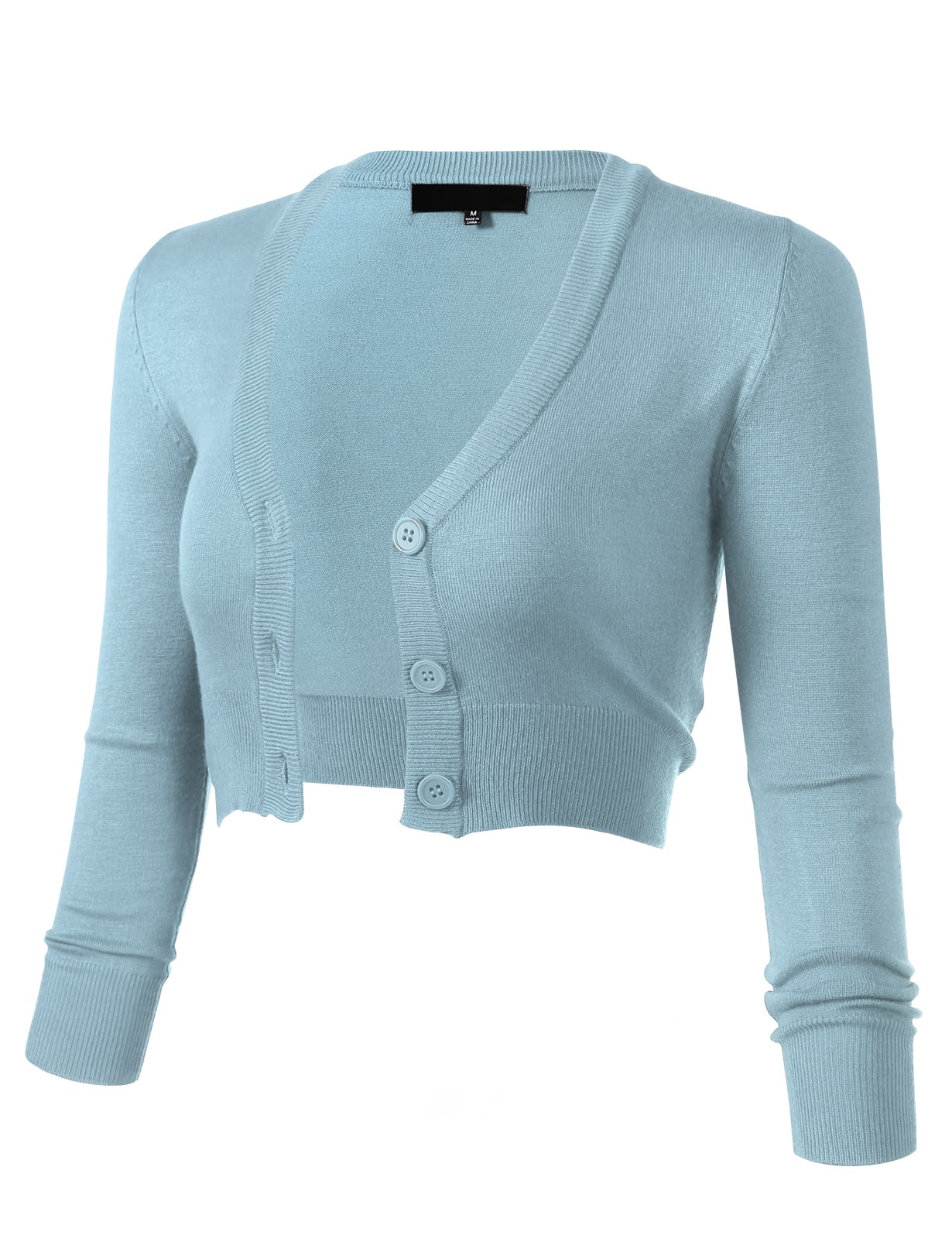 Allsense Women's 3/4 Sleeve Cropped Bolero Shrug Button Down Cardigan ...
