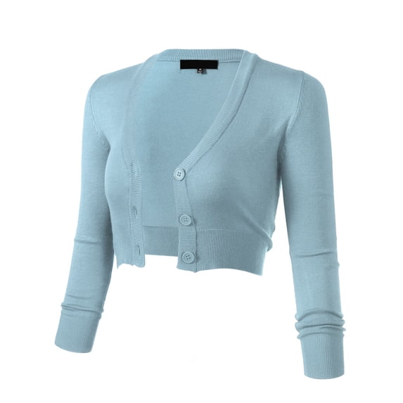 Allsense Women's 3/4 Sleeve Cropped Bolero Shrug Button Down Cardigan ...