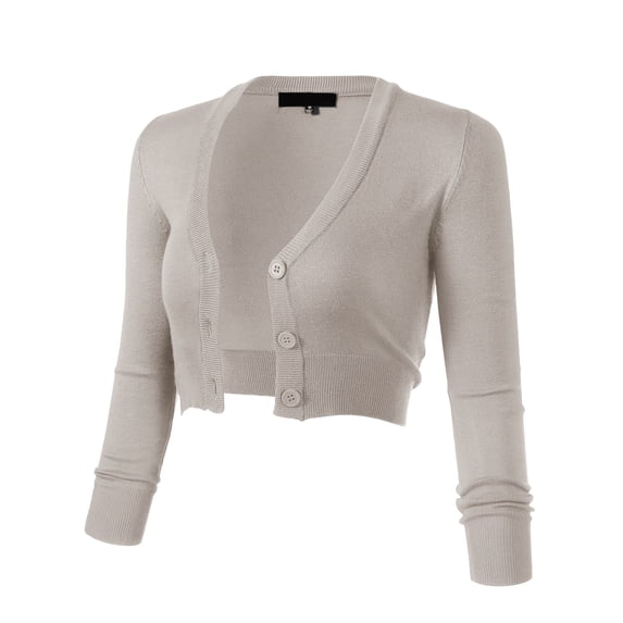 Allsense Women's 3/4 Sleeve Cropped Bolero Shrug Button Down Cardigan ...