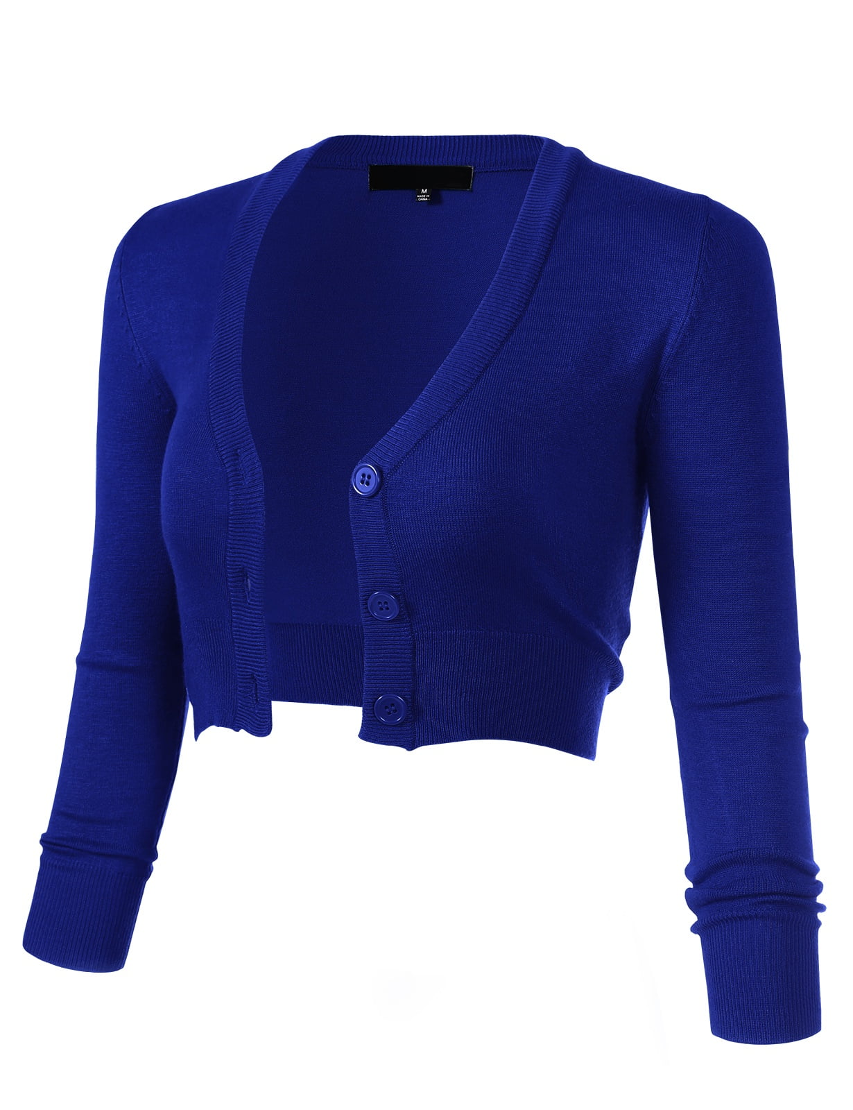 Allsense Women's 3/4 Sleeve Cropped Bolero Shrug Button Down Cardigan ...