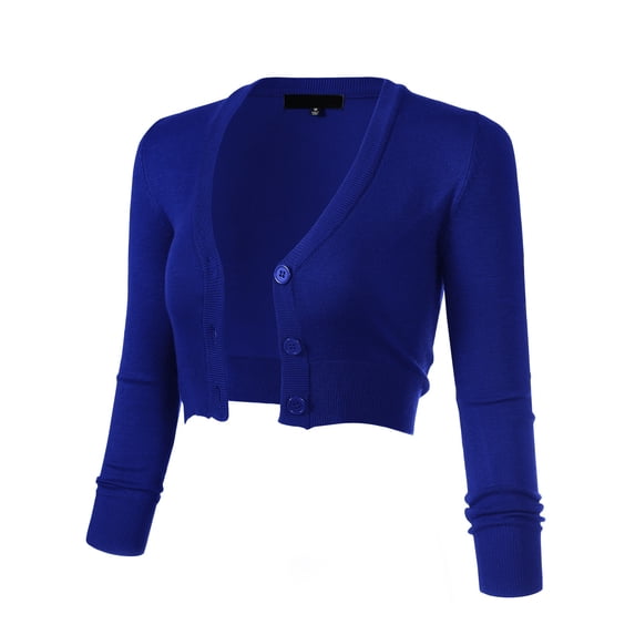Allsense Women's 3/4 Sleeve Cropped Bolero Shrug Button Down Cardigan ...